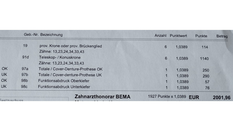 Unterfutterung Prothese Abrechnung